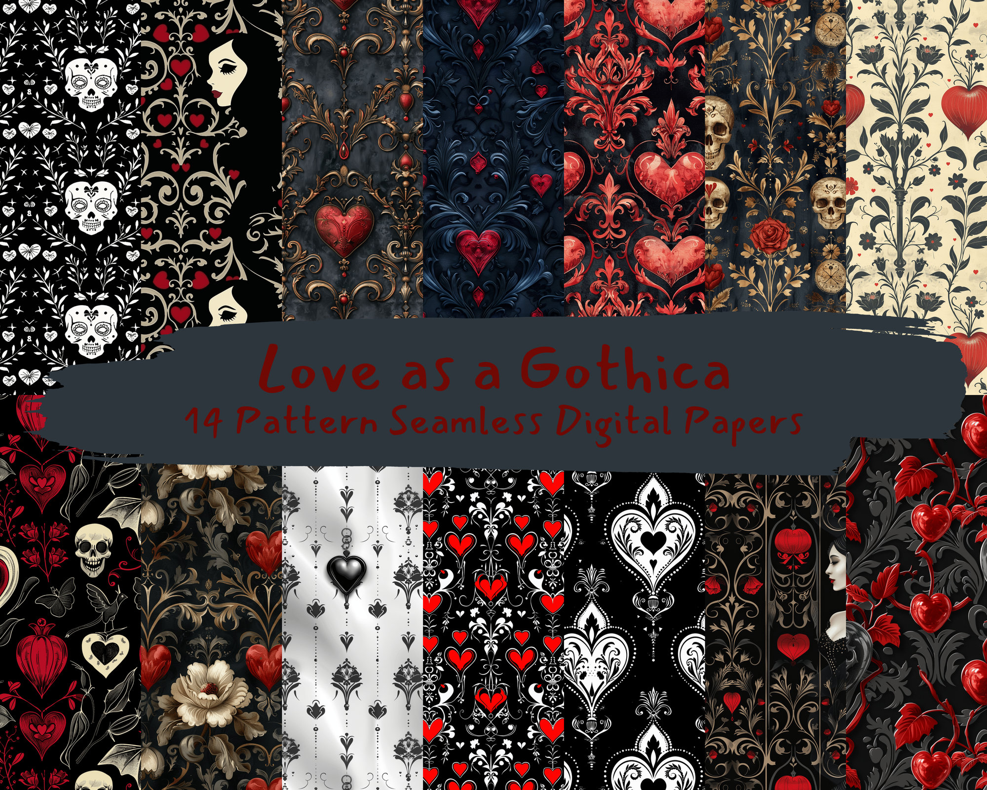 Love as a Gothica Pattern Seamless Digital Papers - Printable Scrapbook ...