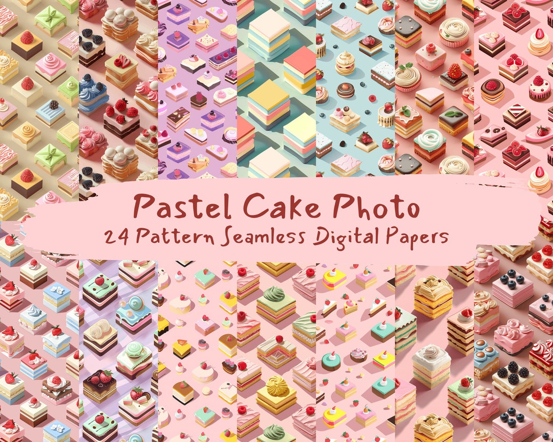 Pastel Cake Photo Pattern Seamless Digital Papers - Printable Scrapbook ...