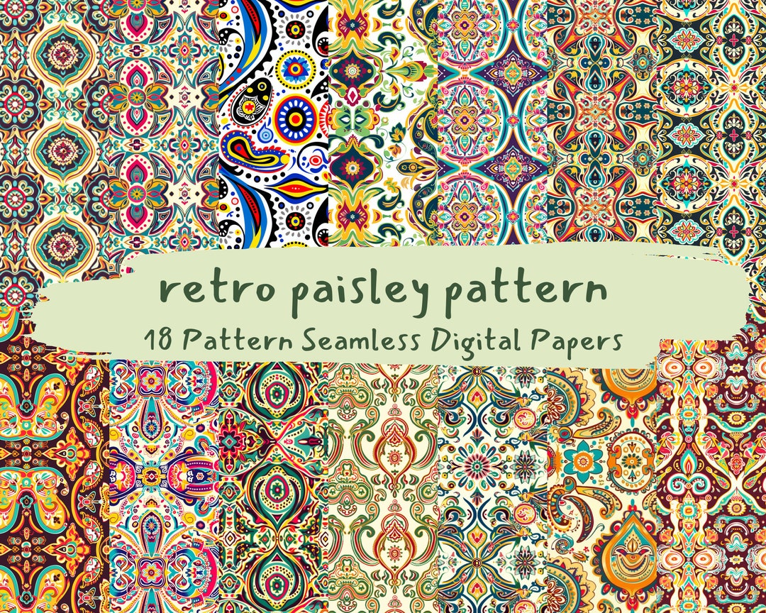 Retro Paisley Pattern Seamless Digital Papers - Printable Scrapbook ...