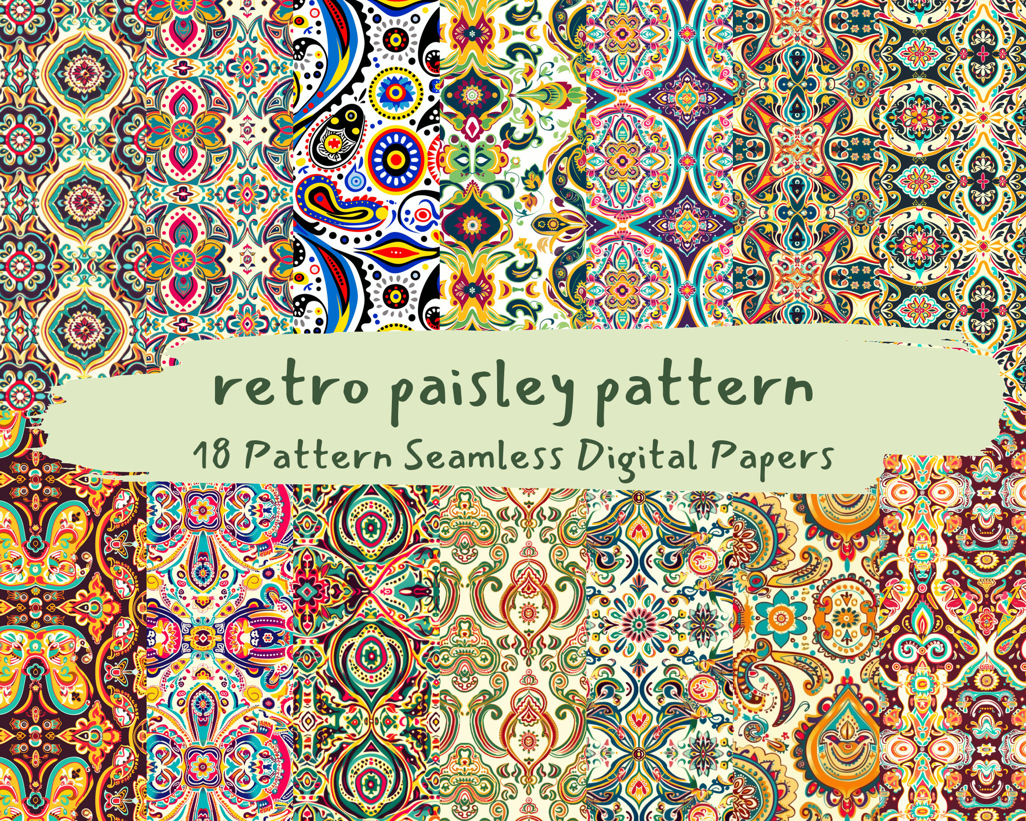 Retro Paisley Pattern Seamless Digital Papers - Printable Scrapbook ...