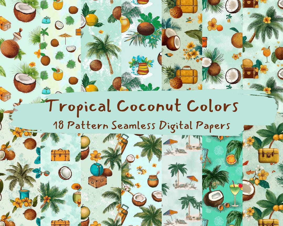 Tropical Coconut Colors Pattern Seamless Digital Papers - Printable ...
