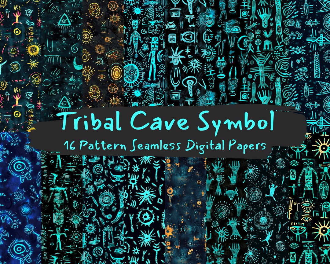 Tribal Cave Symbol Pattern Seamless Digital Papers Tile Patterns