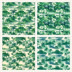 Paradise Island Green Pattern Seamless Digital Papers - Printable ...