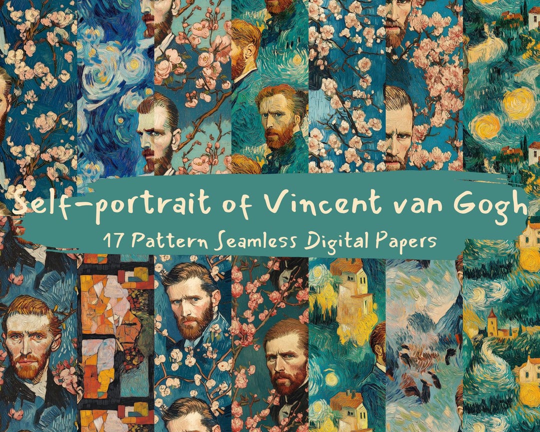 Self-portrait of Vincent Van Gogh Pattern Seamless Digital Papers ...