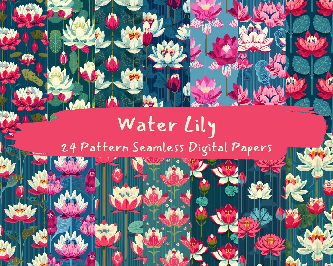 Water Lily Pattern Seamless Digital Papers - Printable Scrapbook Paper ...