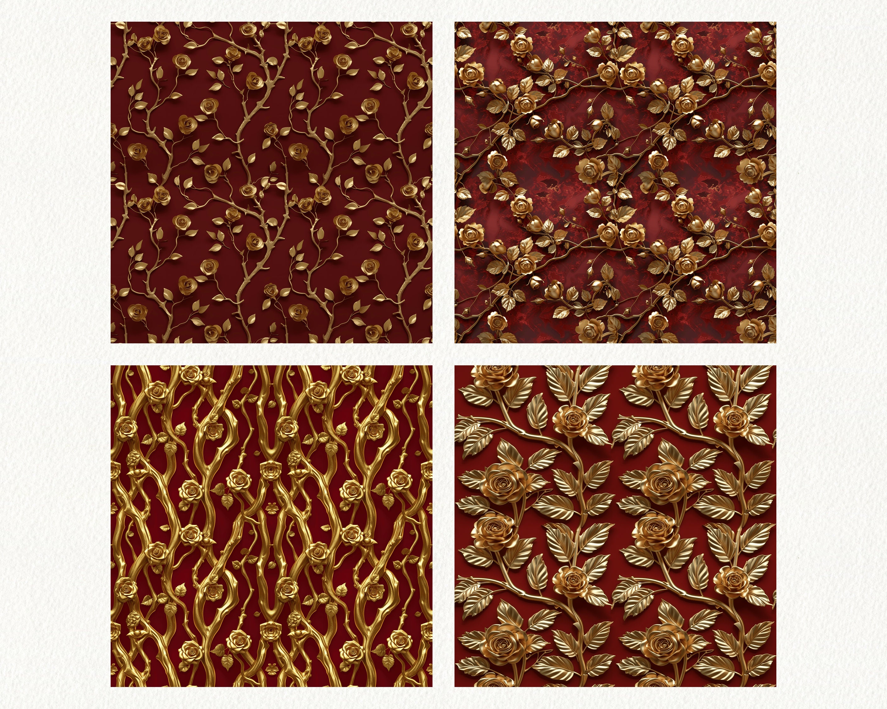 3D Golden Rose Pattern Seamless Digital Papers - Printable Scrapbook ...