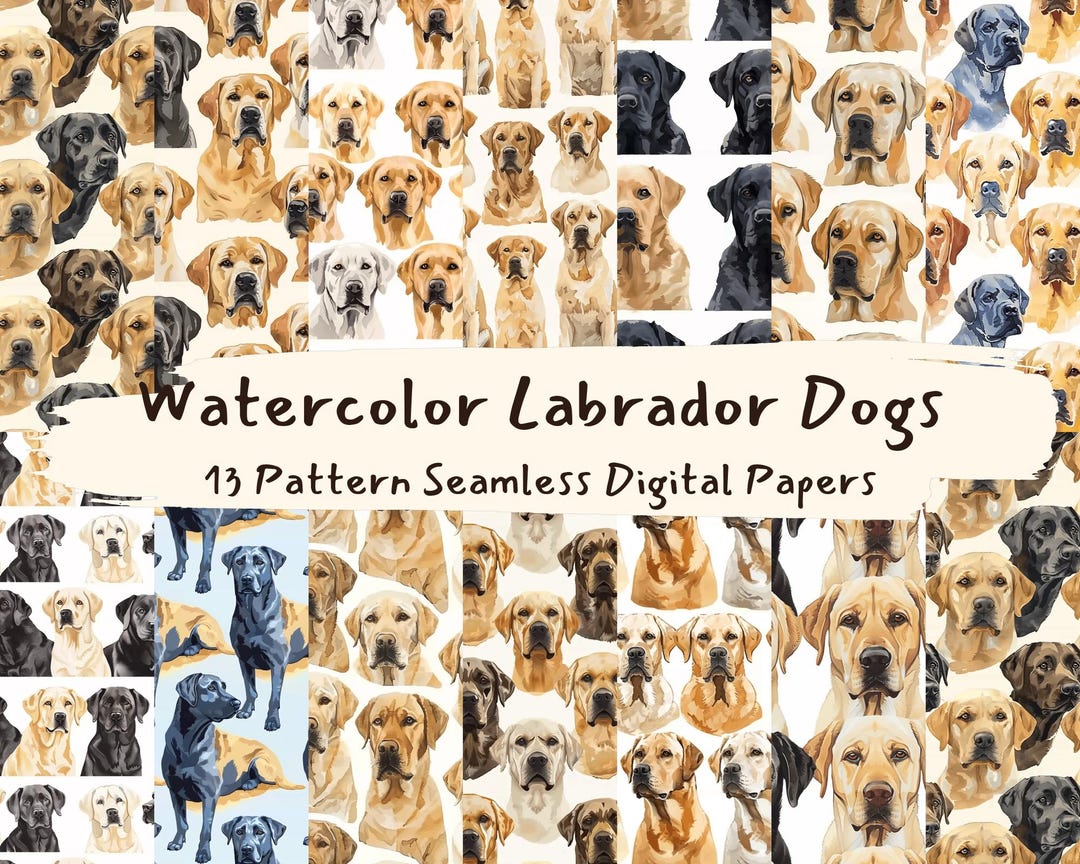 Watercolor Labrador Dogs Pattern Seamless Digital Papers - Printable ...