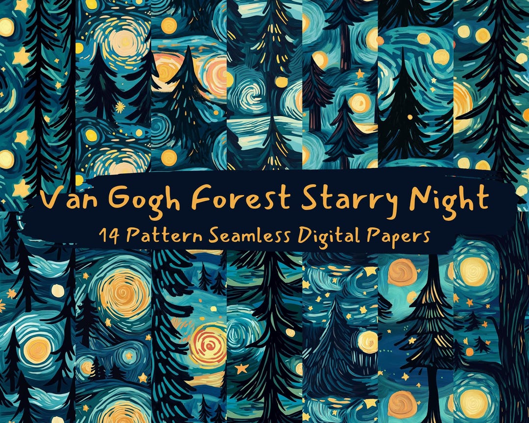Van Gogh Forest Starry Night Pattern Seamless Digital Papers ...