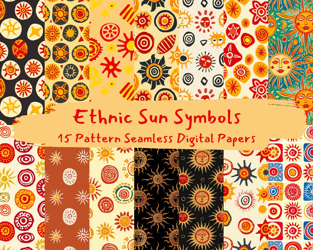 Ethnic Sun Symbols Pattern Seamless Digital Papers - Printable ...