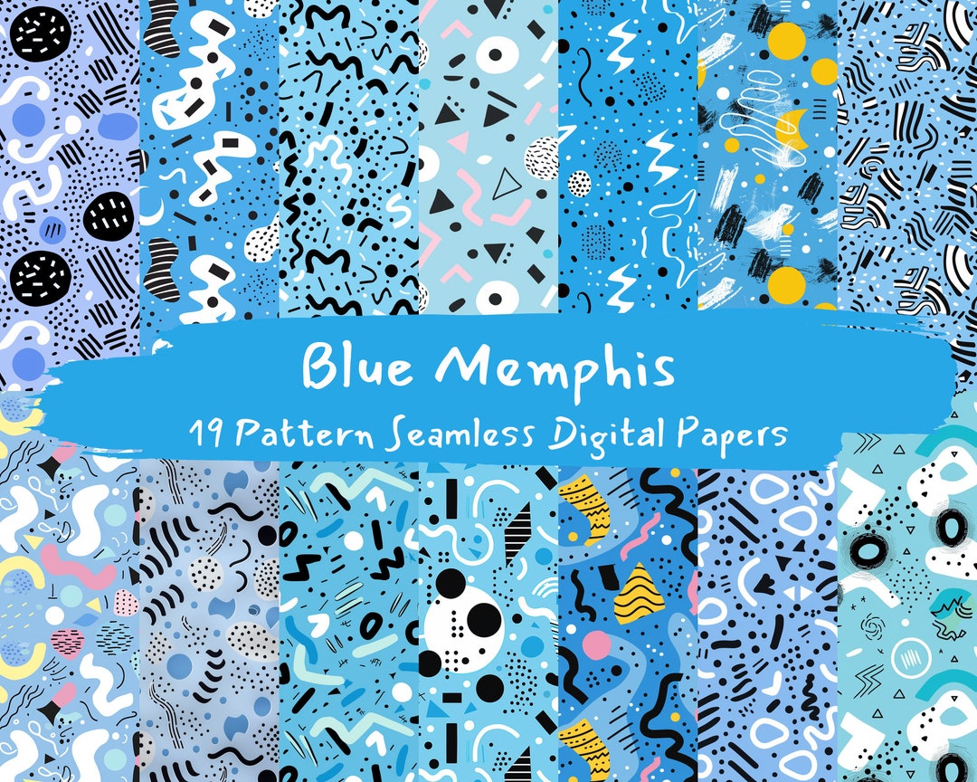 Blue Memphis Pattern Seamless Digital Papers - Printable Scrapbook ...