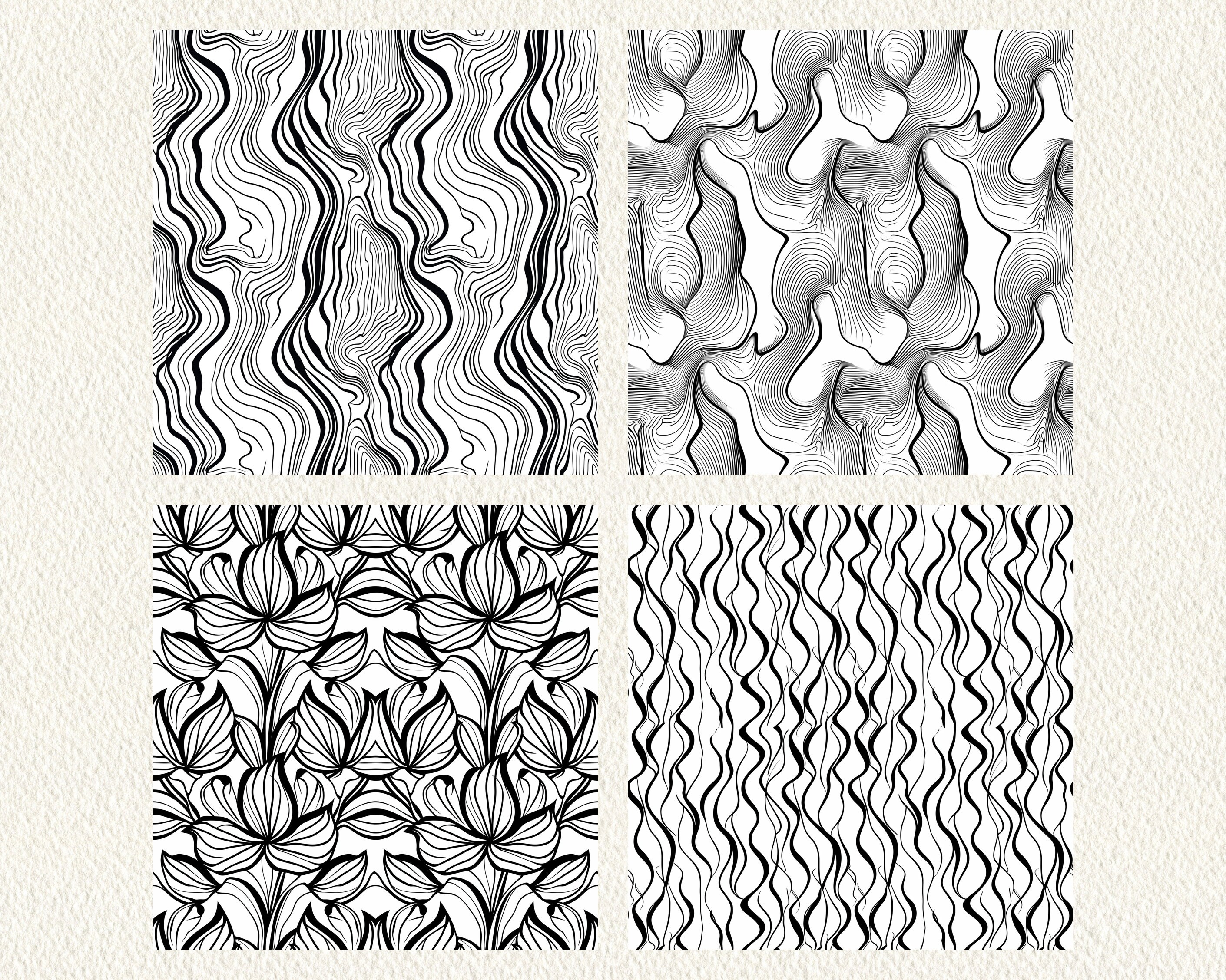 Mono Line Art Pattern Seamless Digital Papers Tile Patterns Printable ...