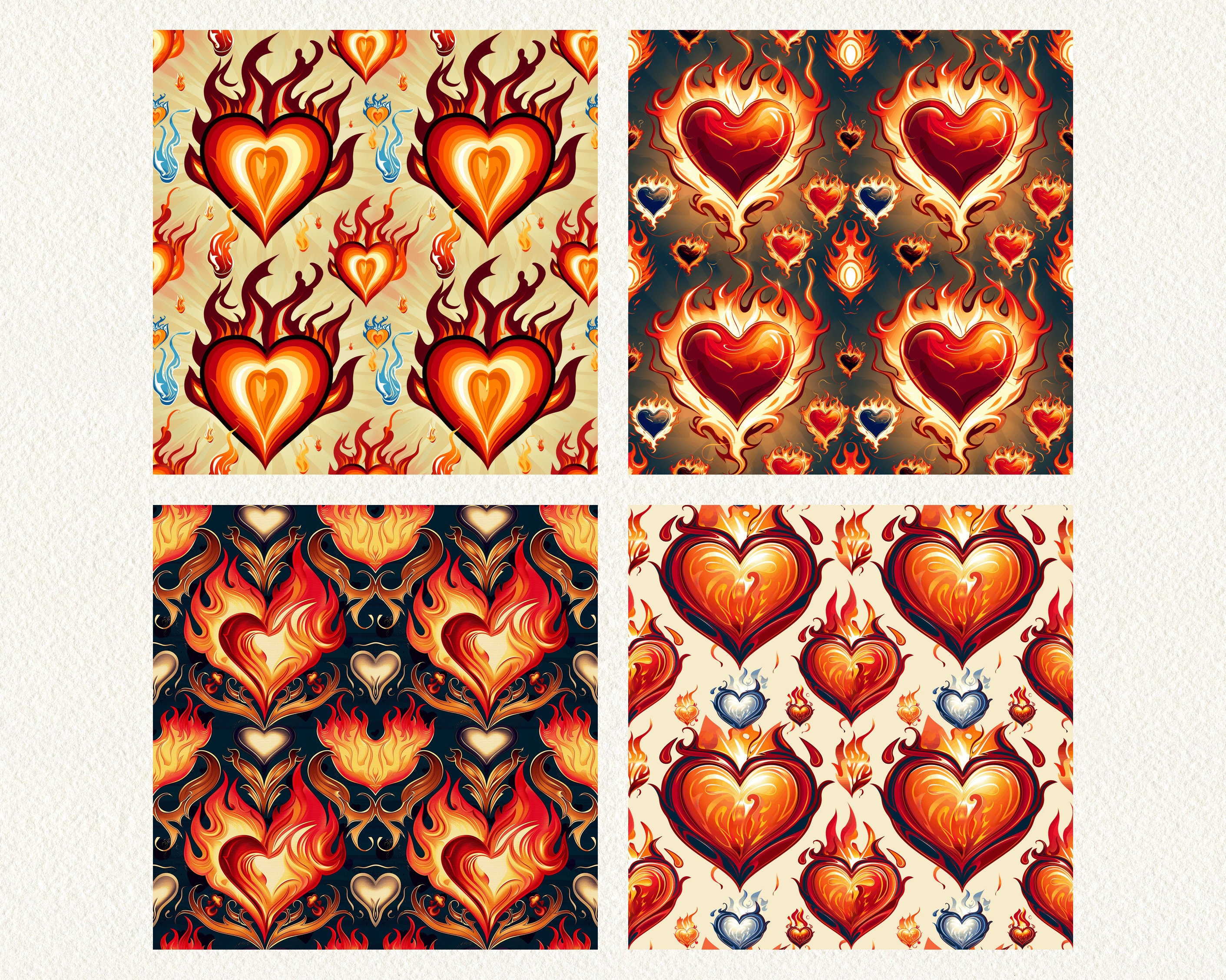 Flaming Hearts Pattern Seamless Digital Papers - Printable Scrapbook ...
