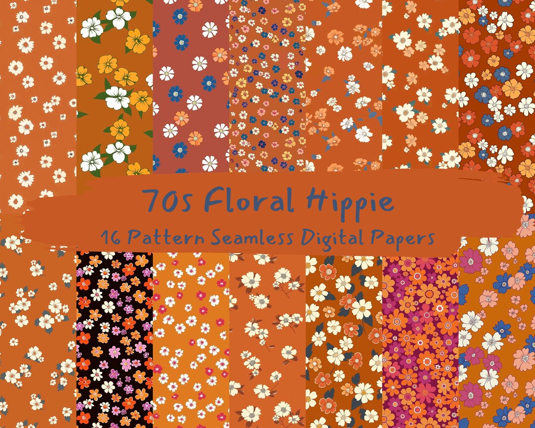 70s Floral Hippie Pattern Seamless Digital Papers - Printable Scrapbook ...