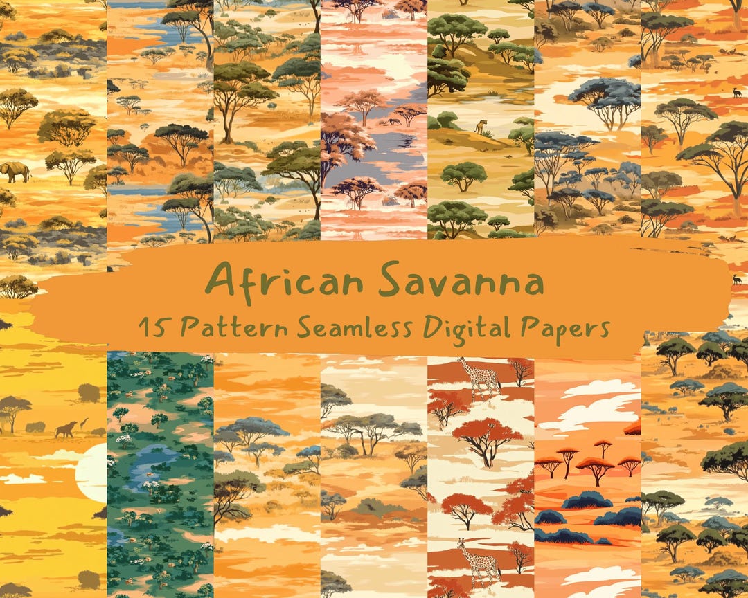 African Savanna Seamless Digital Papers - Printable Scrapbook Paper Png ...