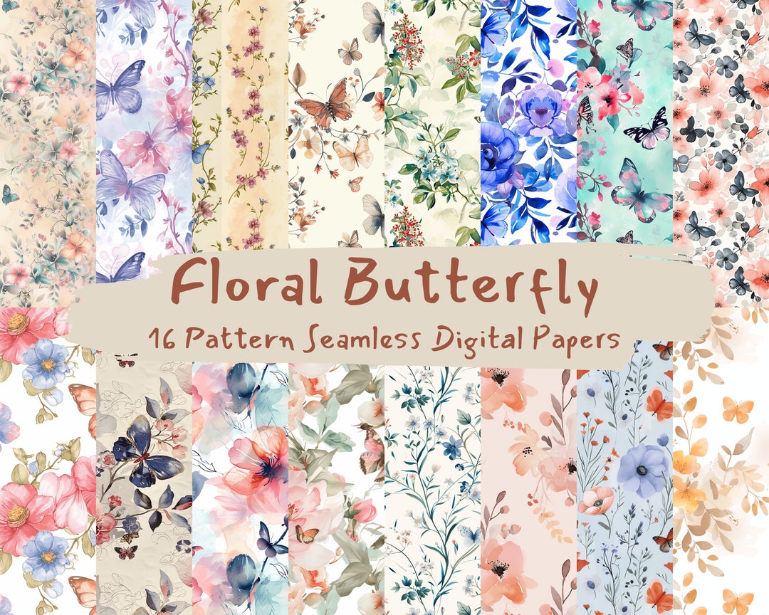 Floral Butterfly Pattern Seamless Digital Papers - Printable Scrapbook ...