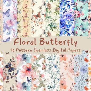 Floral Butterfly Pattern Seamless Digital Papers - Printable Scrapbook ...