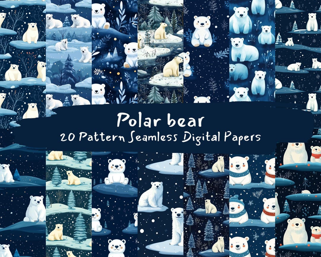 Polar Bear Pattern Seamless Digital Papers - Printable Scrapbook Paper ...