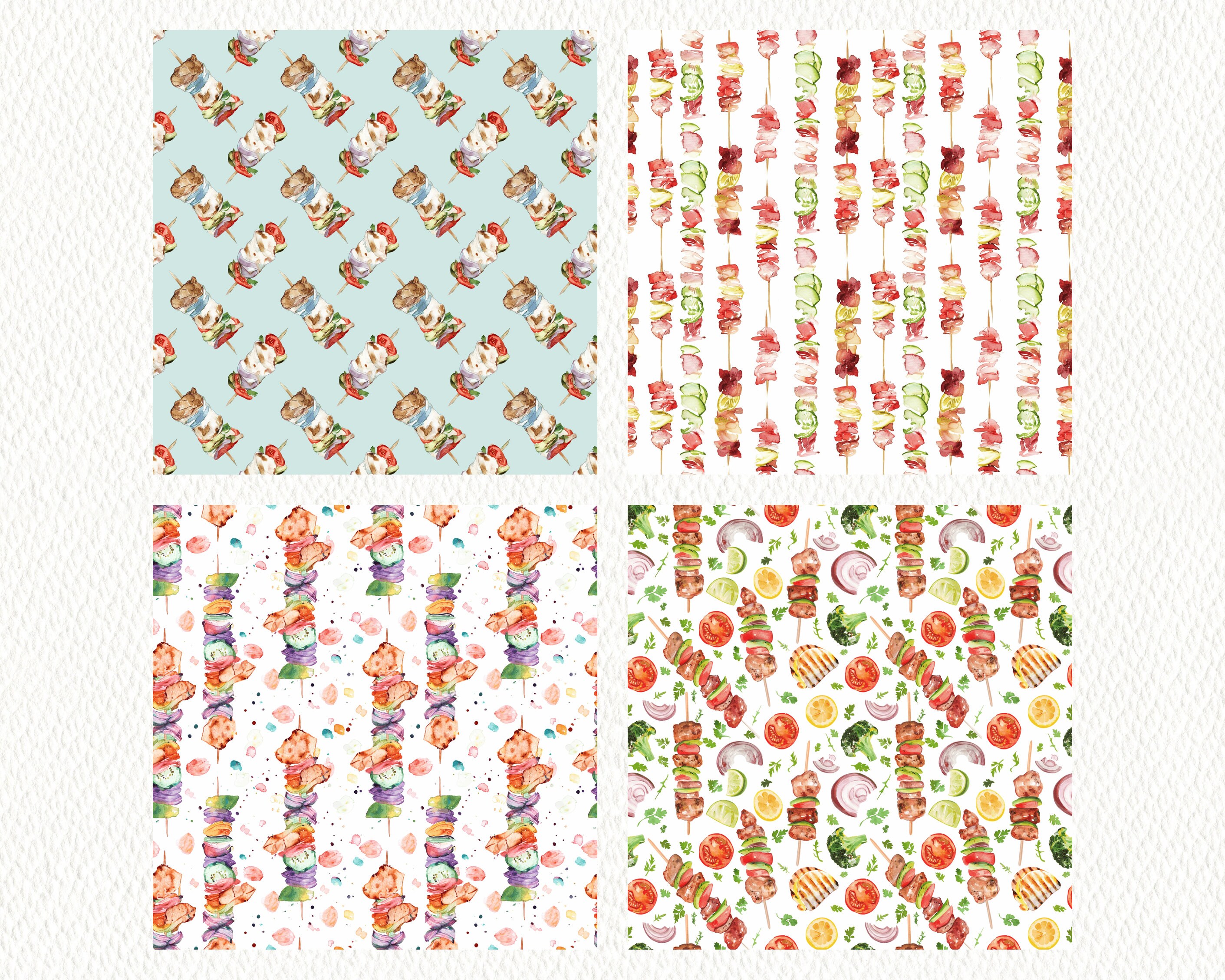Watercolor Kebab Pattern Seamless Digital Papers Printable Scrapbook ...