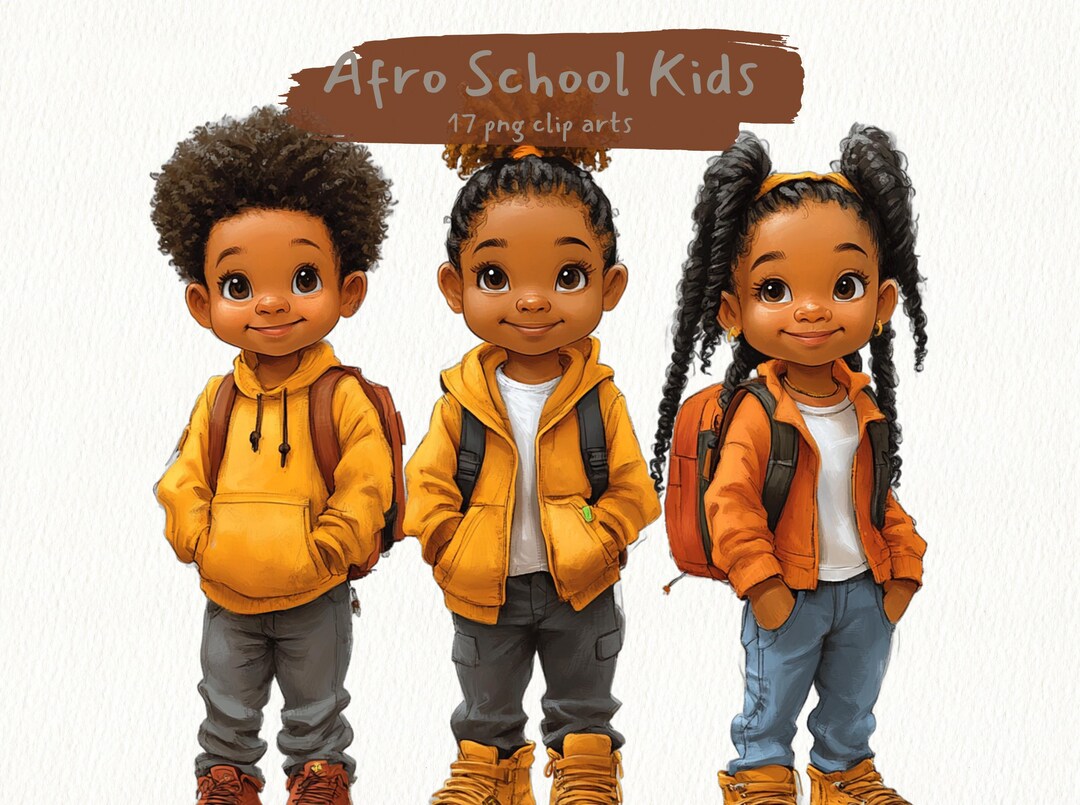 Afro School Kids Printable Clipart, Png Format, Transparent Background ...