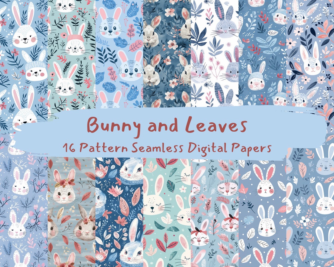 Bunny and Leaves Pattern Seamless Digital Papers - Printable Scrapbook ...