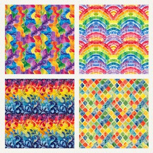 Rainbow Batik Pattern Seamless Digital Papers - Printable Scrapbook ...