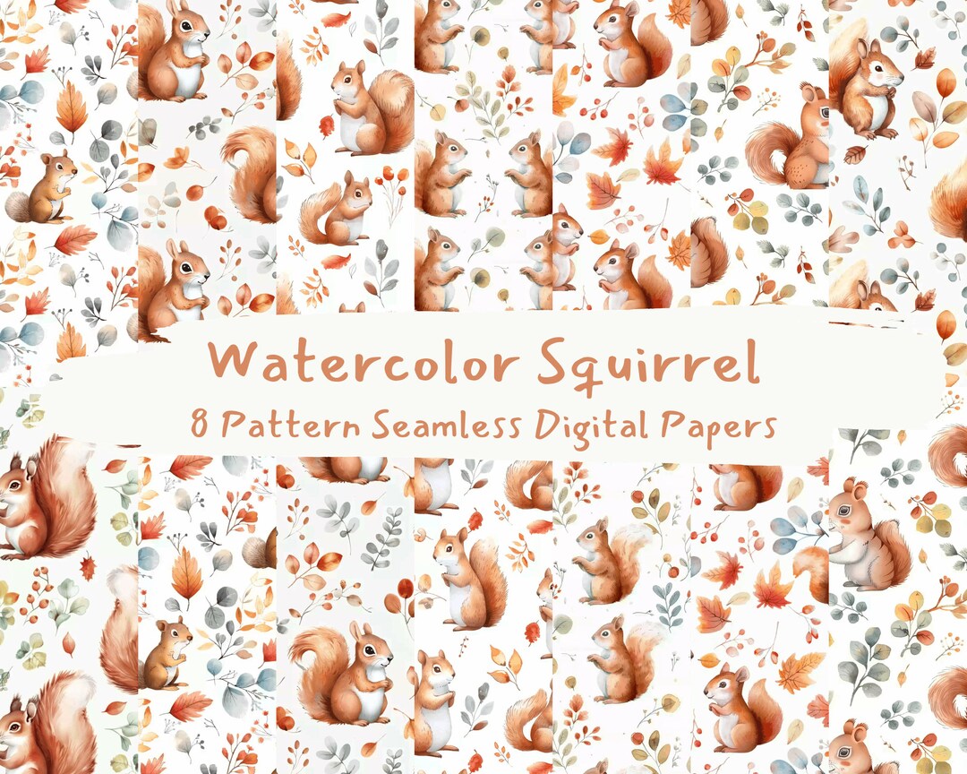 Watercolor Squirrel Pattern Seamless Digital Papers - Printable ...