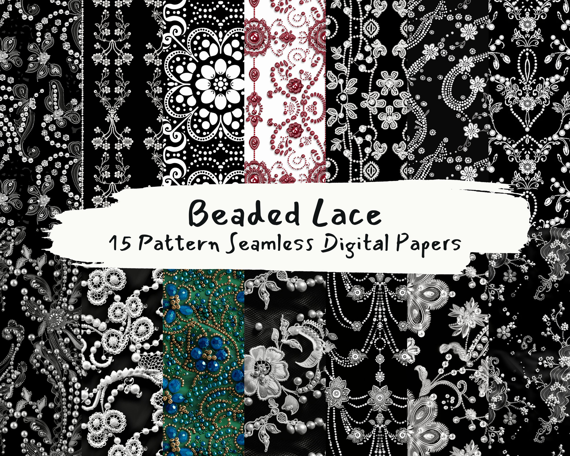 Beaded Lace Pattern Seamless Digital Papers - Printable Scrapbook Paper ...