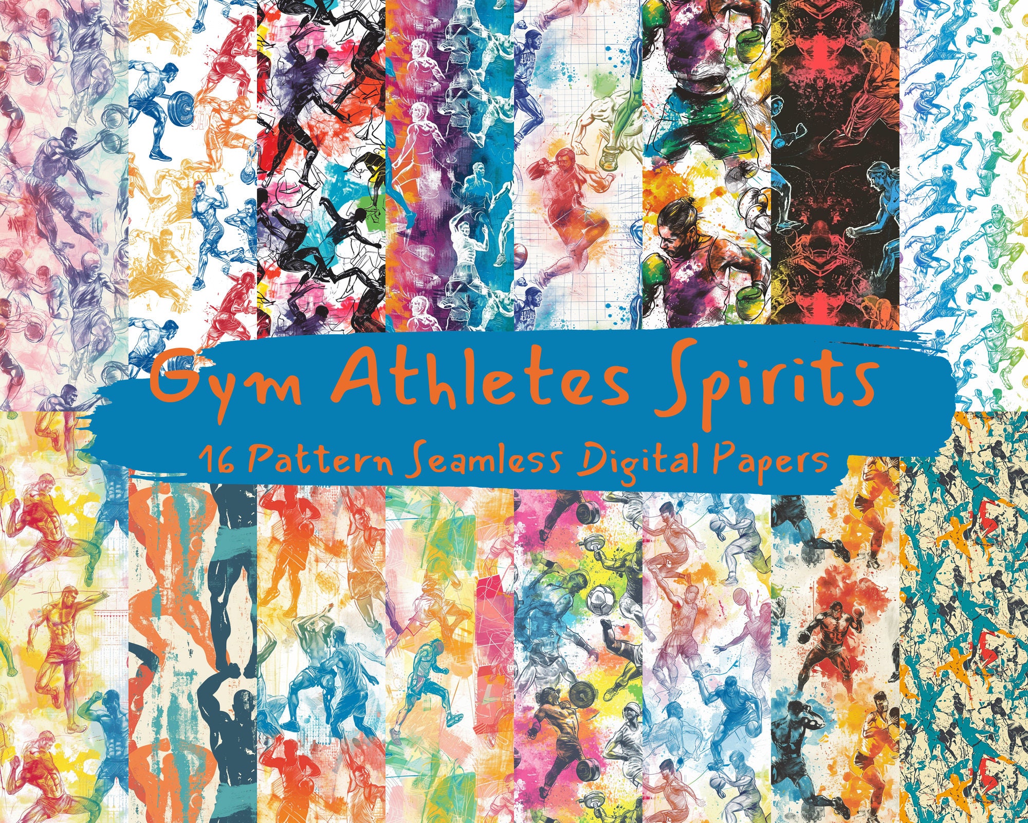Gym Athletes Spirits Pattern Seamless Digital Papers - druckbares ...