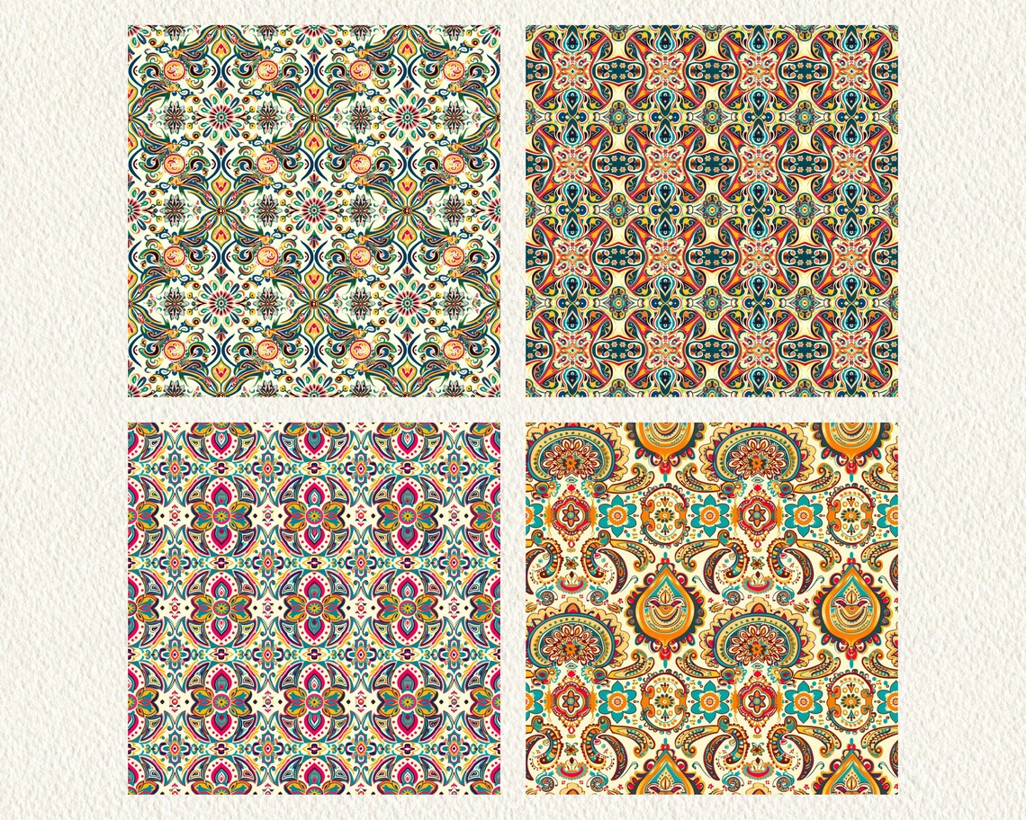 Retro Paisley Pattern Seamless Digital Papers - Printable Scrapbook ...