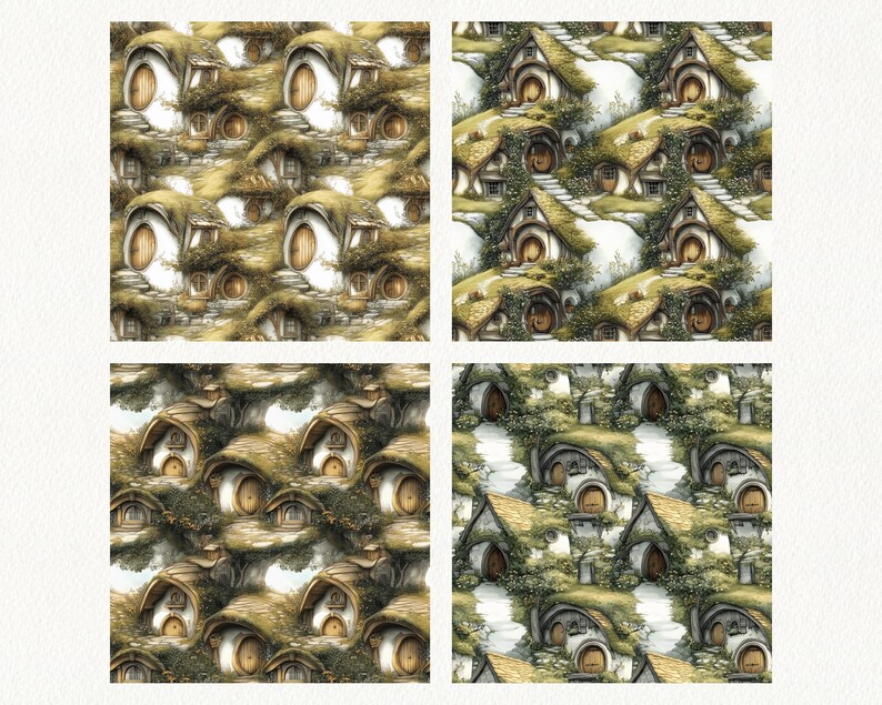 Hobbit Cottage Pattern Seamless Digital Papers - Printable Scrapbook ...