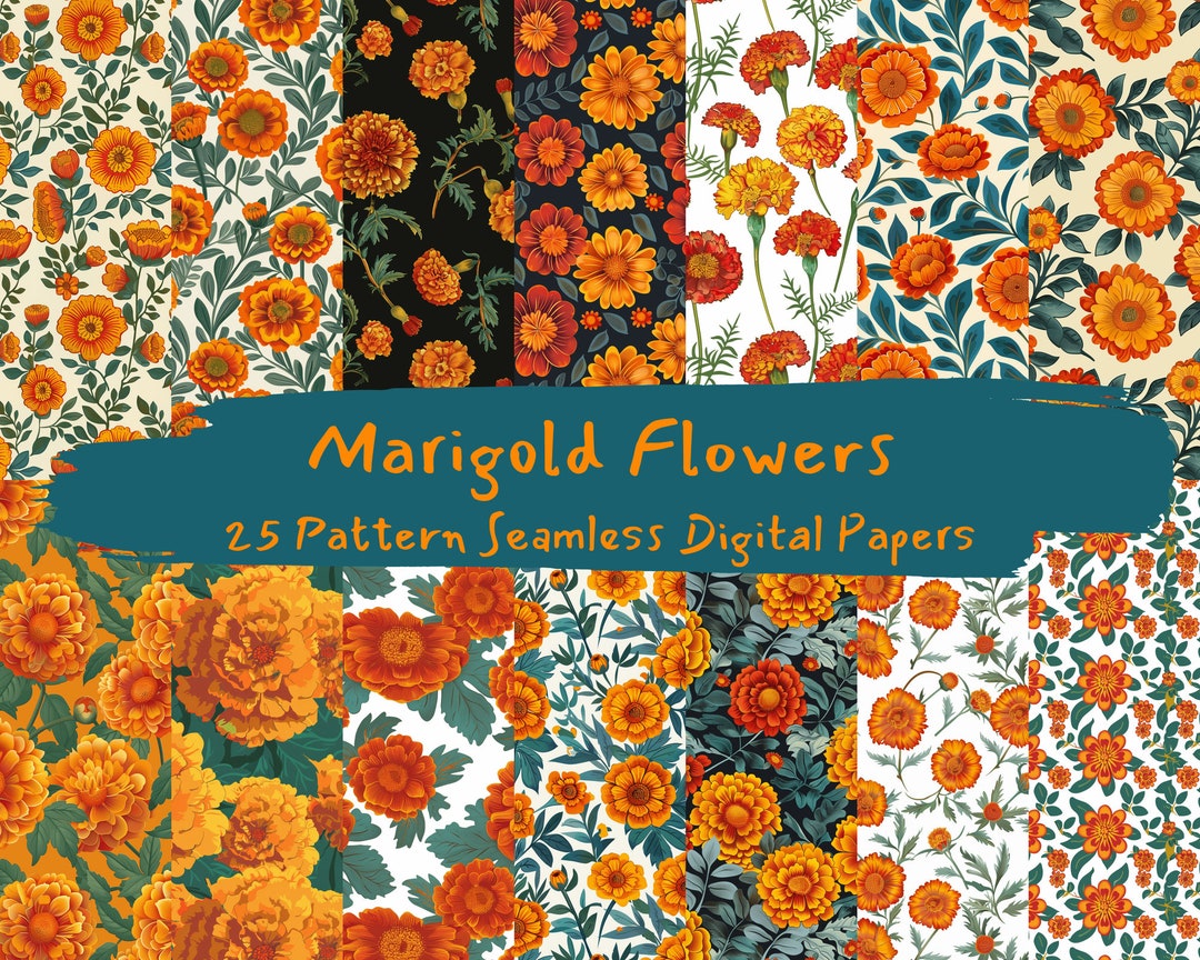 Marigold Flowers Pattern Seamless Digital Papers - Printable Scrapbook ...