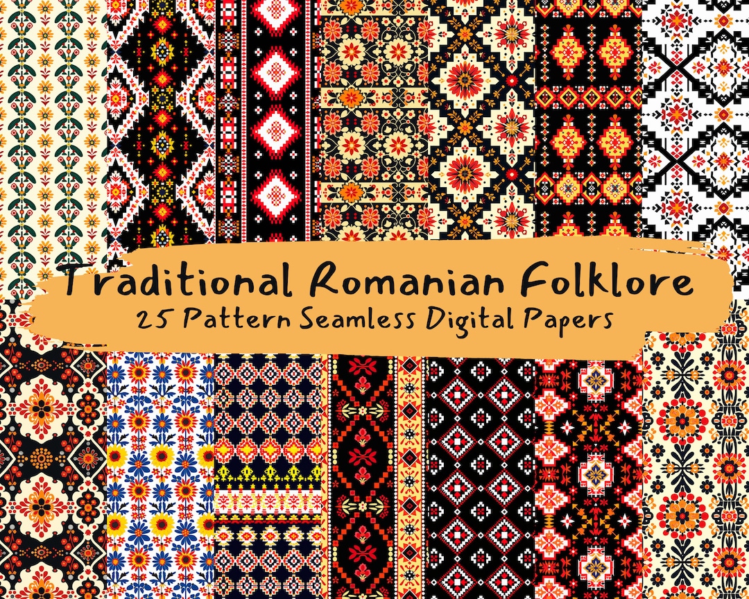 Traditional Romanian Folklore Pattern Seamless Digital Papers ...