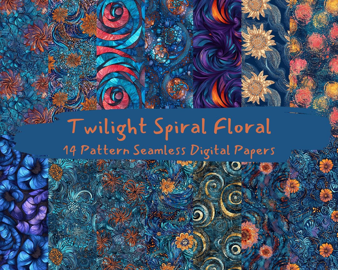 Twilight Spiral Floral Pattern Seamless Digital Papers - Printable ...