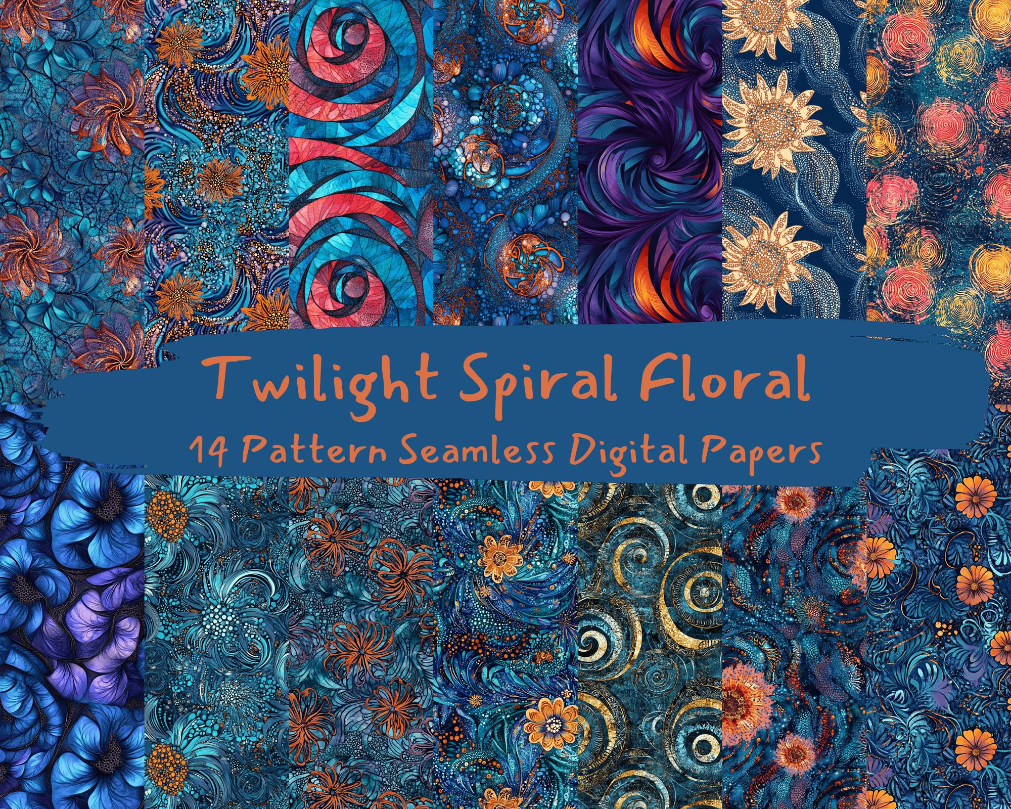 Twilight Spiral Floral Pattern Seamless Digital Papers - Printable ...
