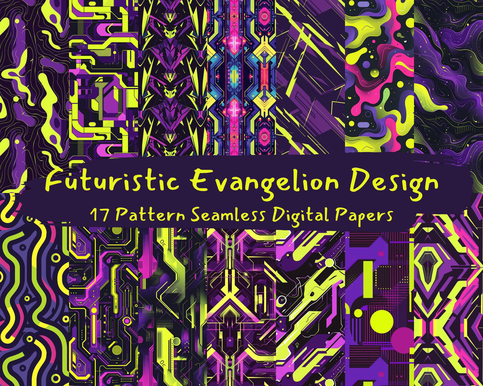 Futuristic Evangelion Design Pattern Seamless Digital Papers Printable ...