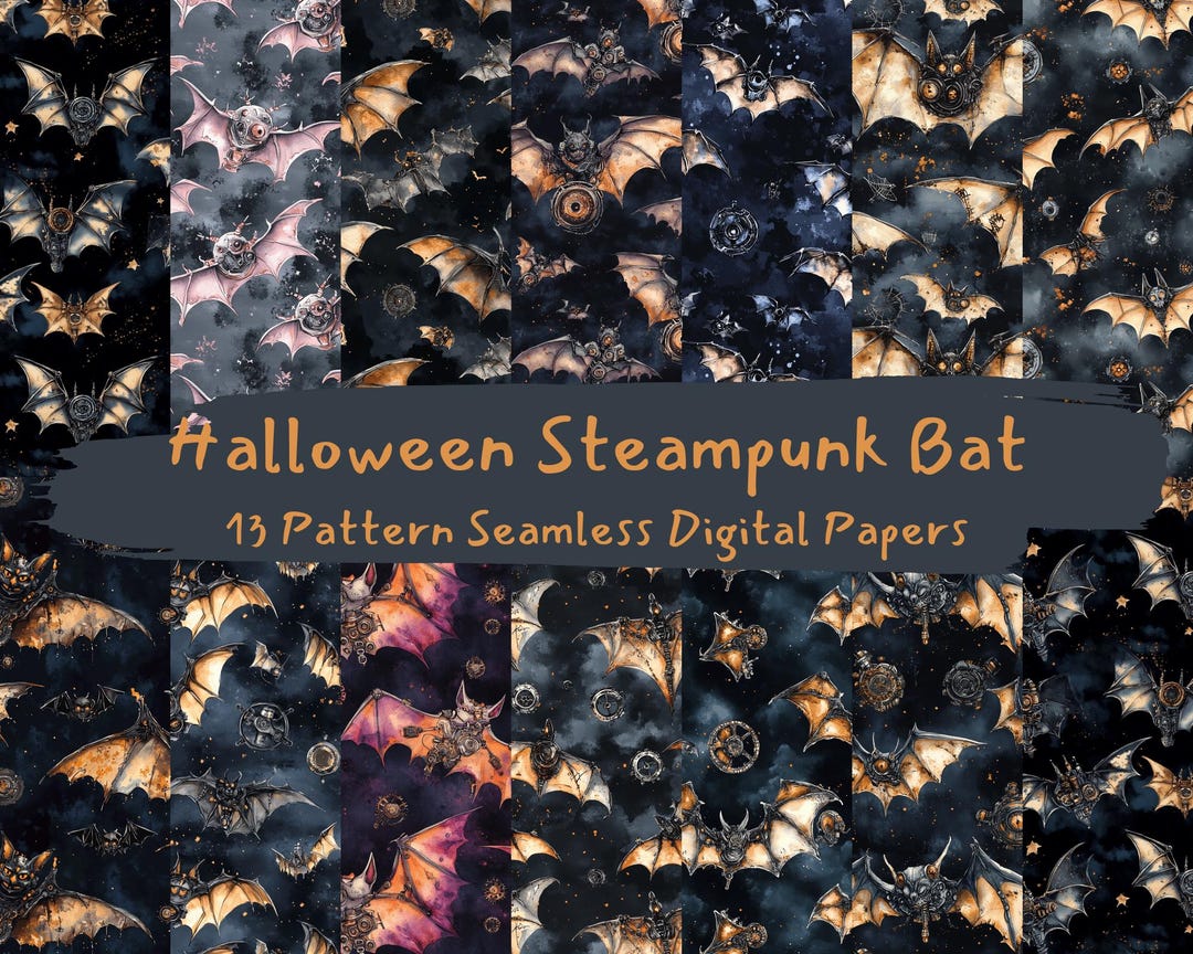 Halloween Steampunk Bat Pattern Seamless Digital Papers - Printable ...