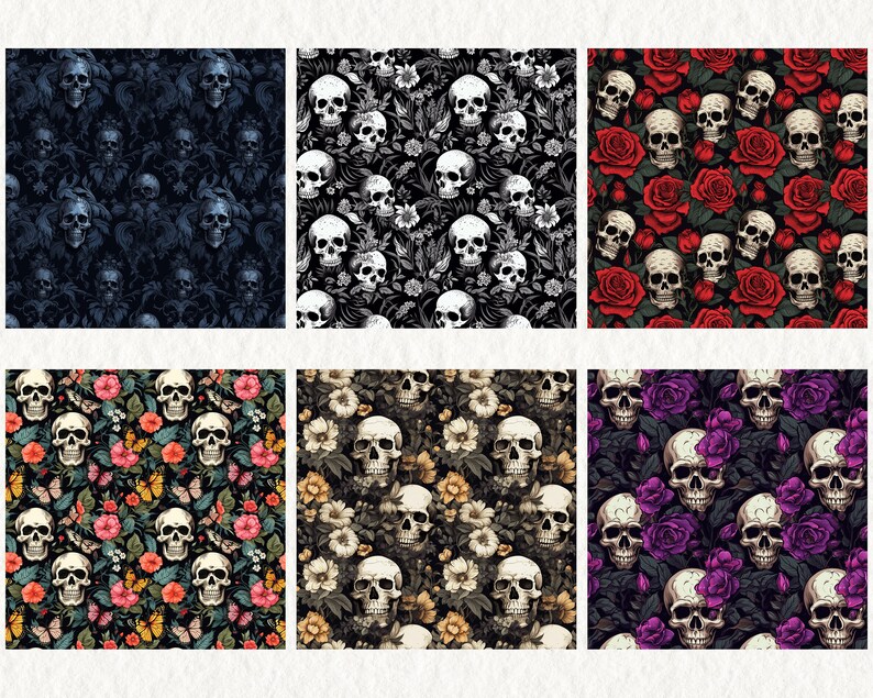 Flower Skull Pattern Seamless Digital Papers Tile Patterns - Etsy
