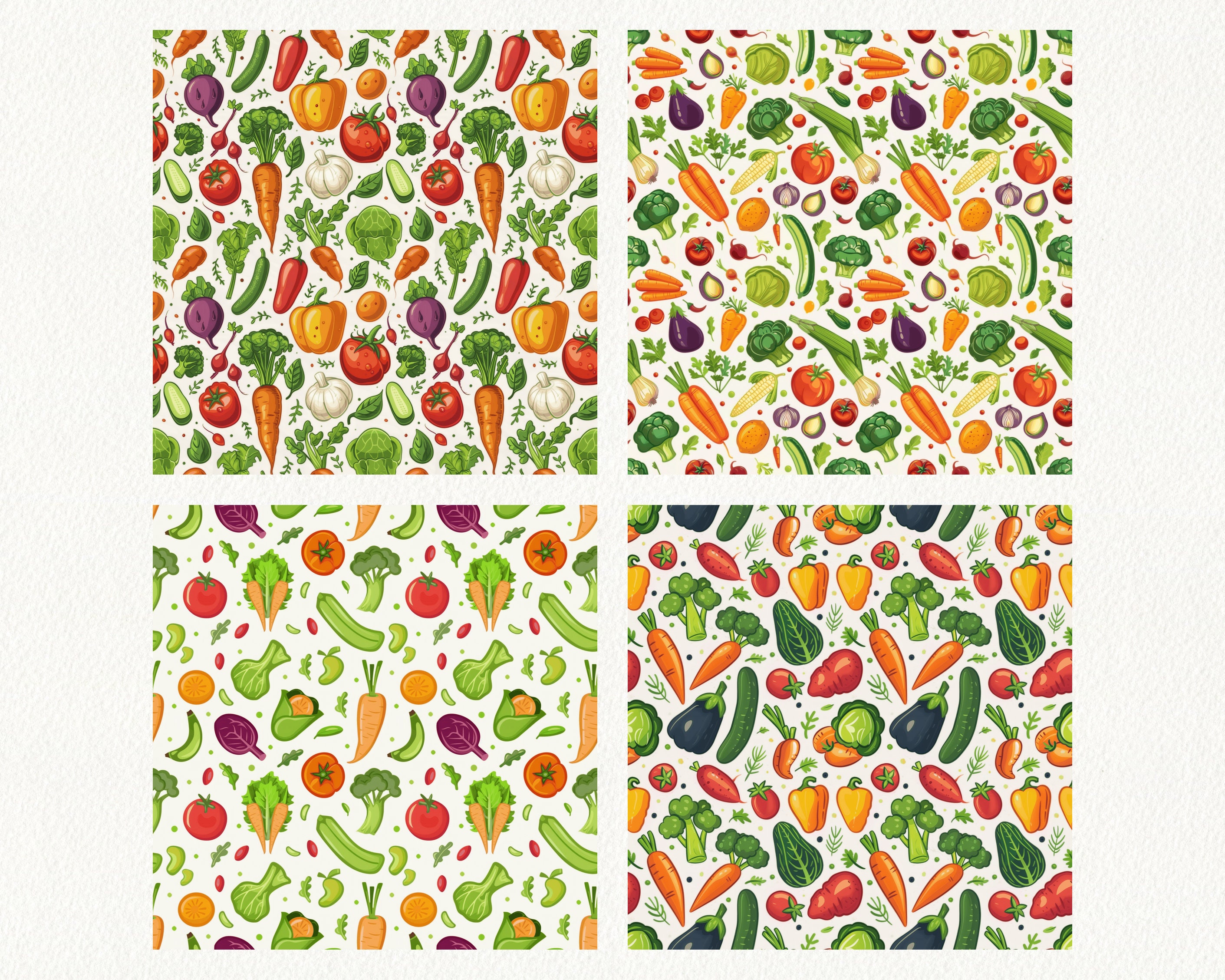 Food Vegetable 2 Pattern Seamless Digital Papers Printable Scrapbook ...