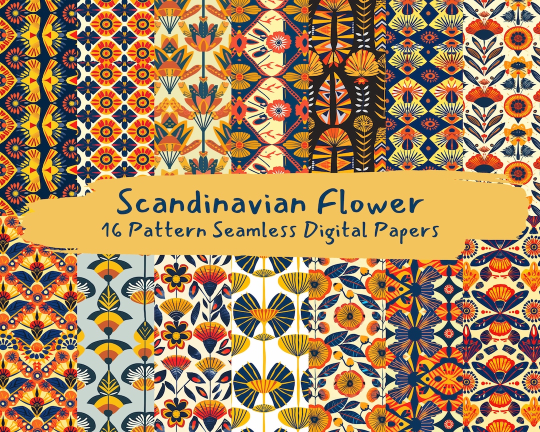Scandinavian Flower Pattern Seamless Digital Papers - Printable ...