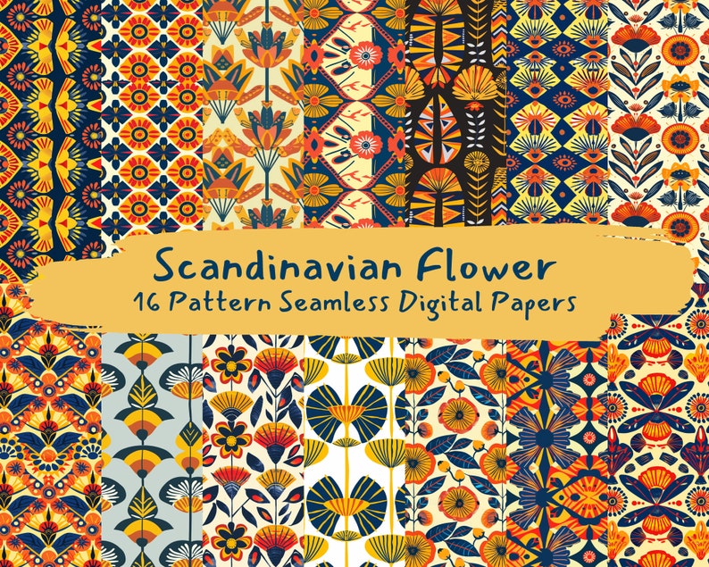 Scandinavian Flower Pattern Seamless Digital Papers Printable Scrapbook ...