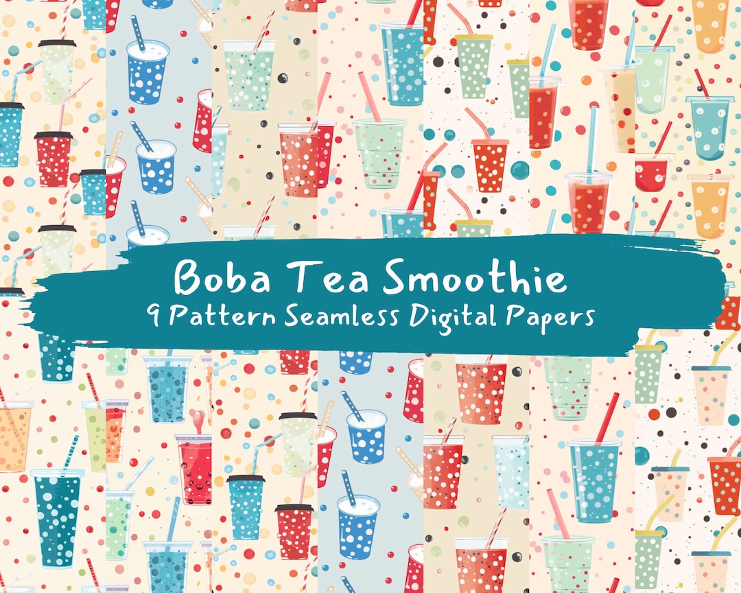 Boba Tea Smoothie Pattern Seamless Digital Papers - Printable Scrapbook ...