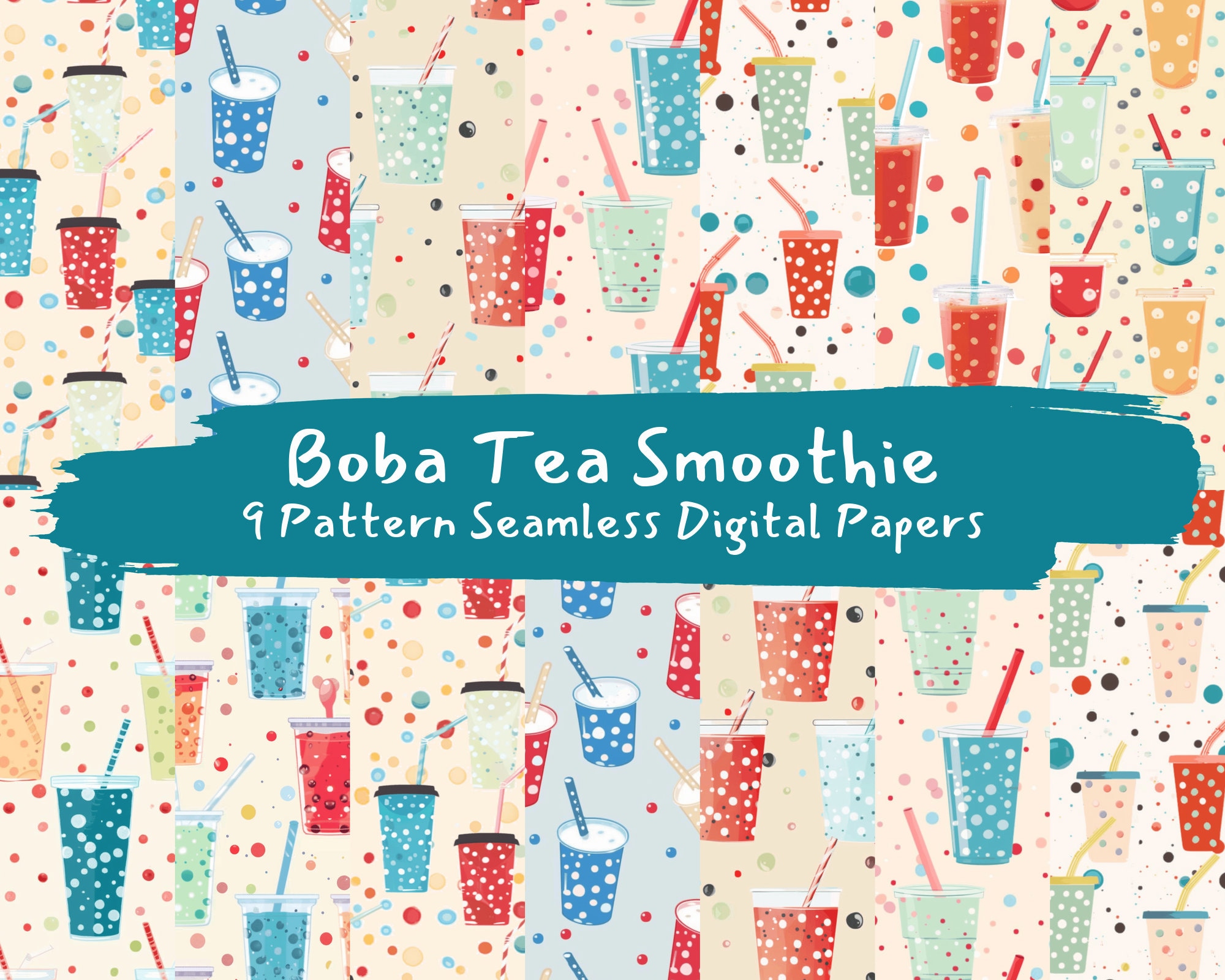 Boba Tea Smoothie Pattern Seamless Digital Papers Printable Scrapbook ...