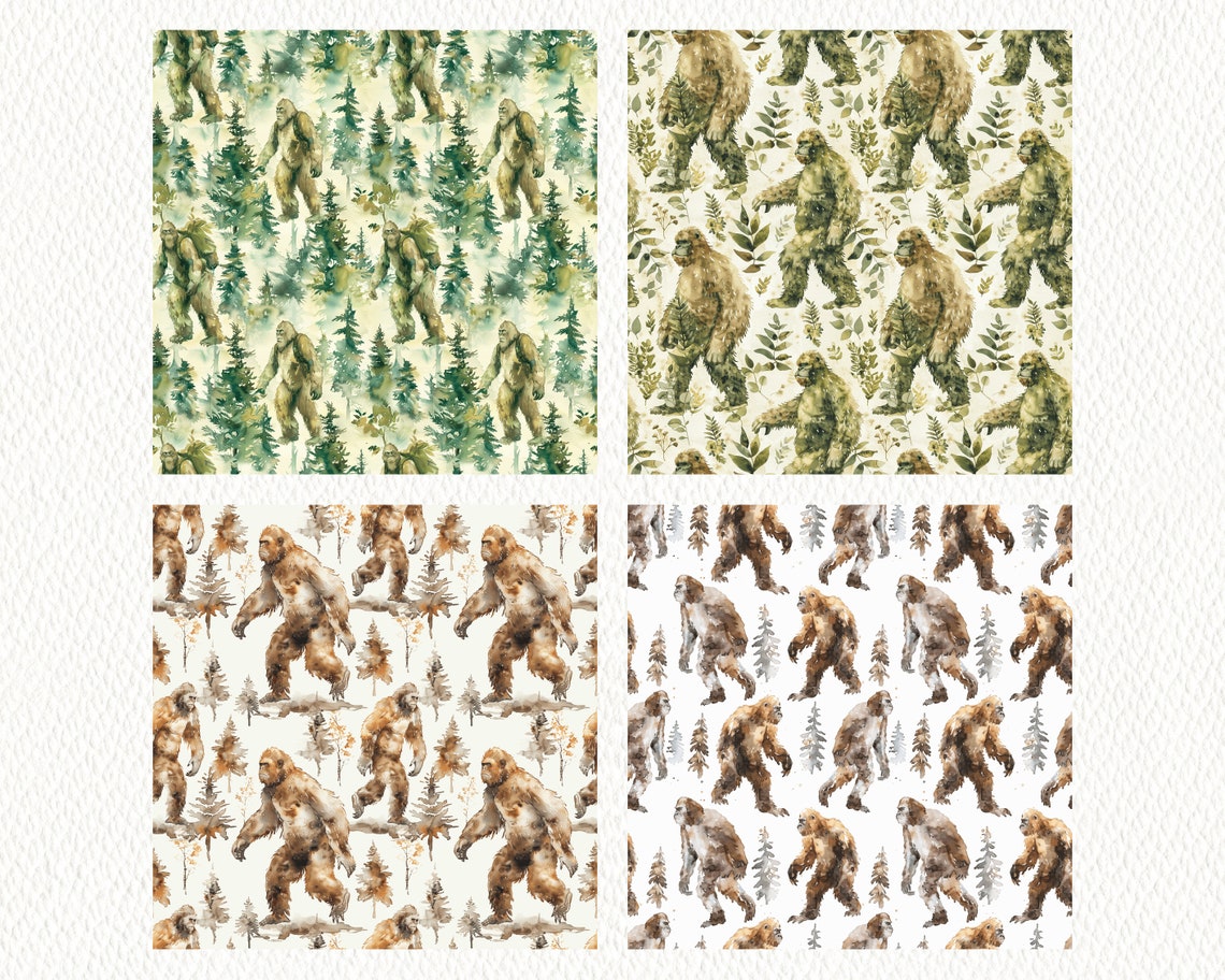 Watercolor Sasquatch Pattern Seamless Digital Papers - Printable ...