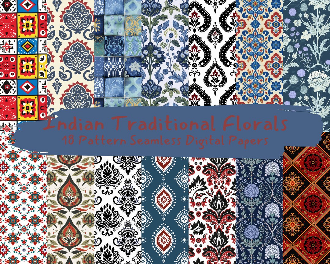 Indian Traditional Florals Pattern Seamless Digital Papers - Printable ...