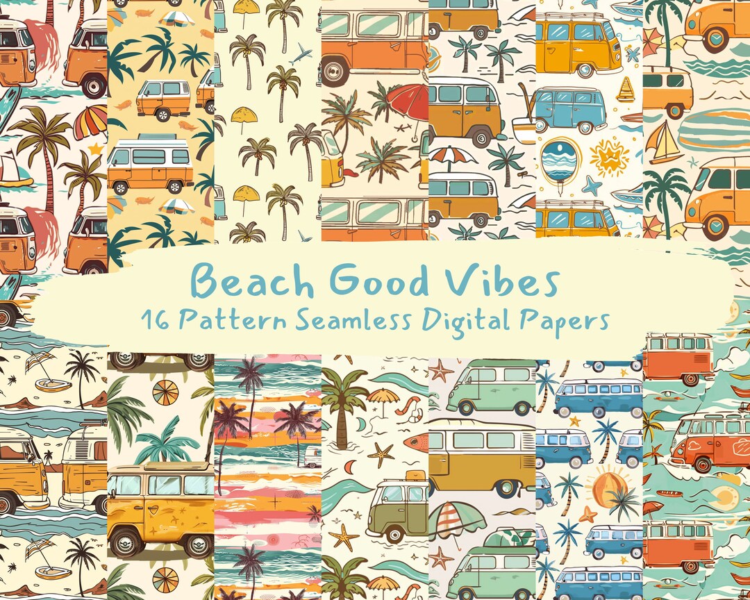 Beach Good Vibes Pattern Seamless Digital Papers - Printable Scrapbook ...