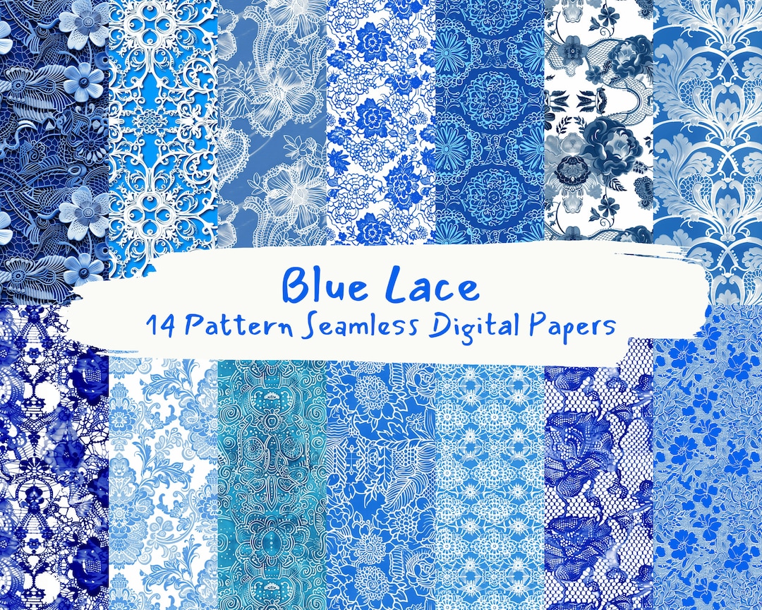 Blue Lace Pattern Seamless Digital Papers - Printable Scrapbook Paper ...