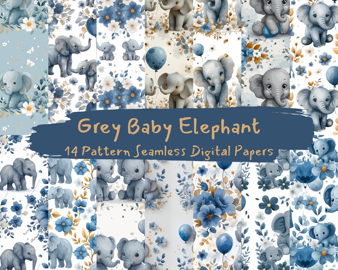 Grey Baby Elephant Pattern Seamless Digital Papers - Printable ...