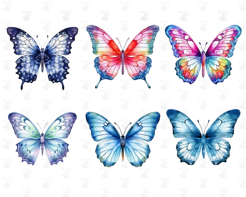 Watercolor Butterfly, Digital Printable Clip Art Graphics in PNG Format ...