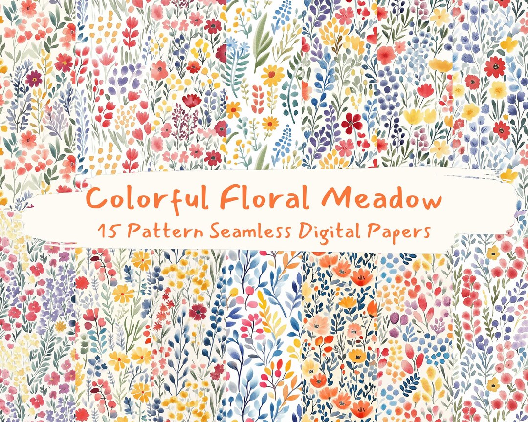 Colorful Floral Meadow Pattern Seamless Digital Papers - Printable ...