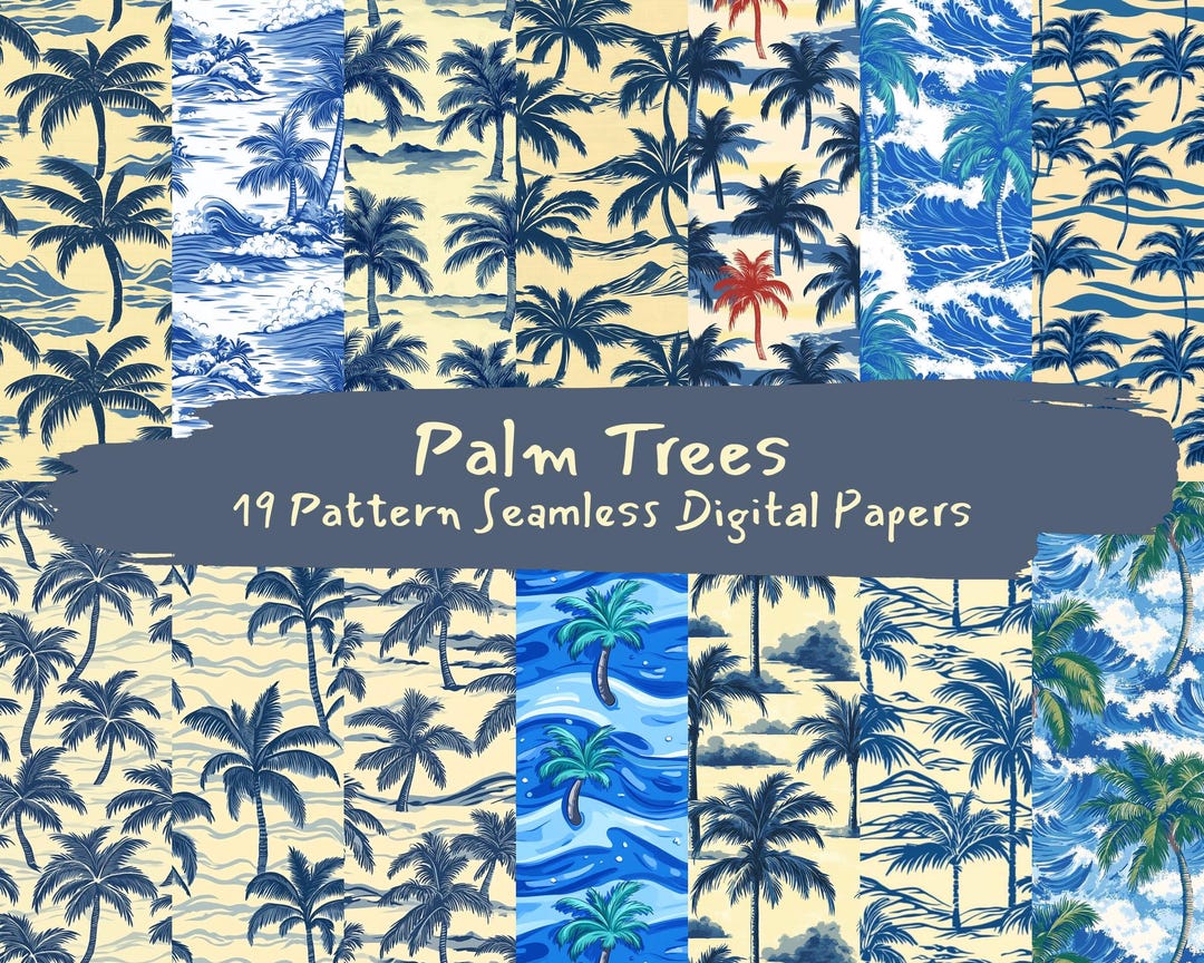 Palm Trees Pattern Seamless Digital Papers - Printable Scrapbook Paper Png Instant Download ...